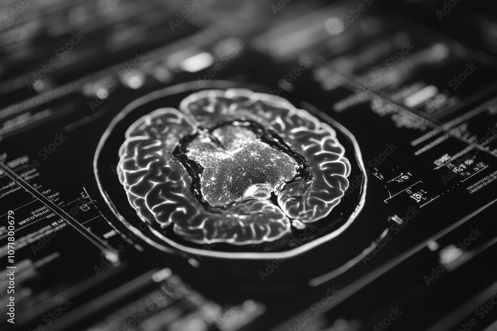 A detailed MRI scan of a human brain, showcasing neural structures and ...