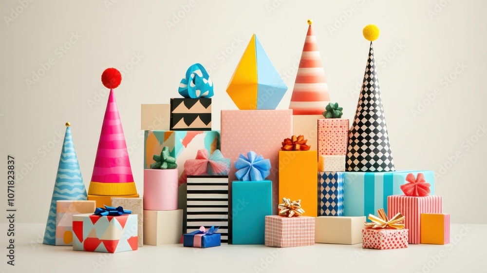 An eclectic collection of gifts, each with unique shapes and sizes ...