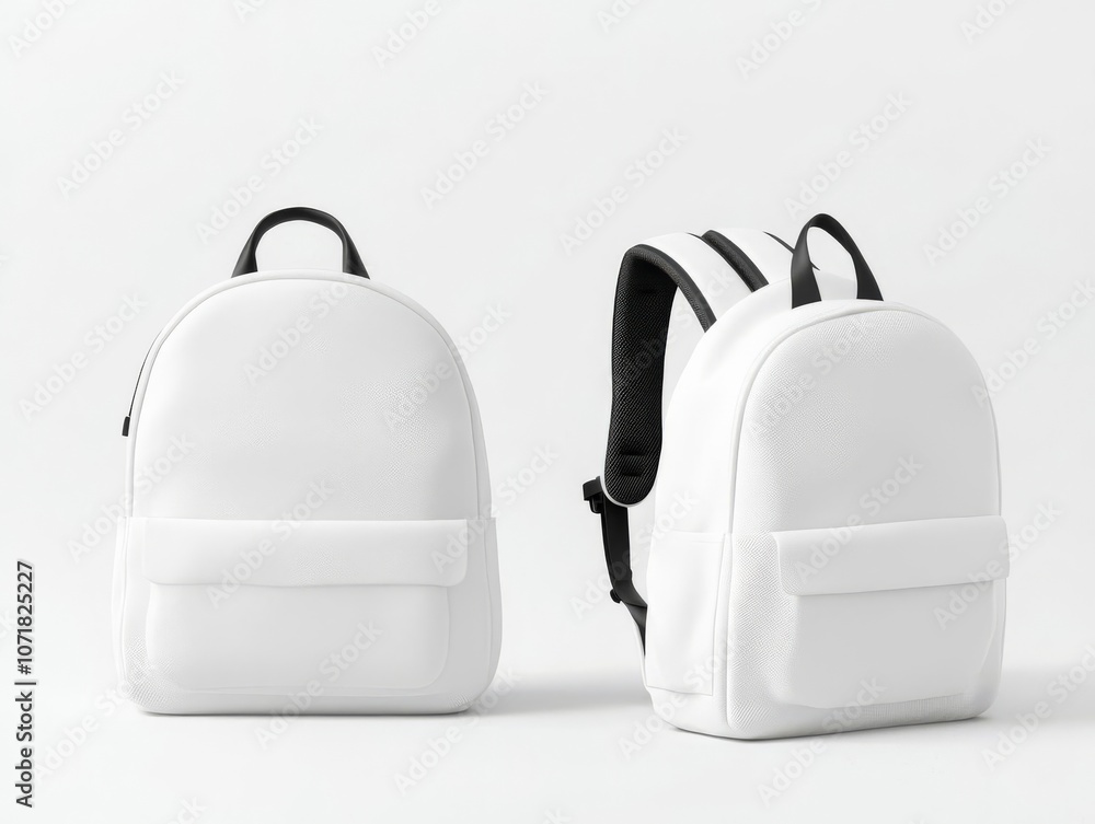 Blank school backpack, classic design, laid flat, front and back views ...