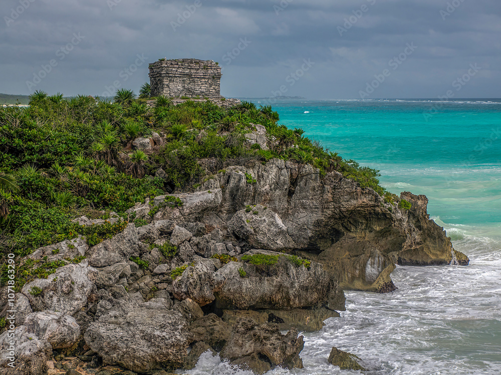 Temple of the god of the wind Tulum maya historical archeological site ...
