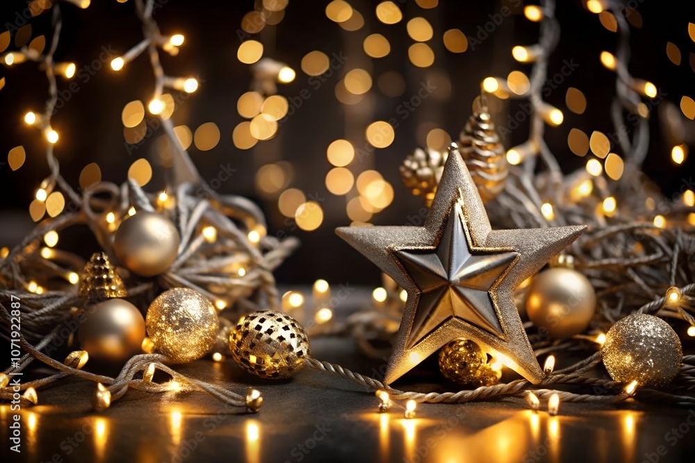 Christmas and New Year festive background with winter decorative ...