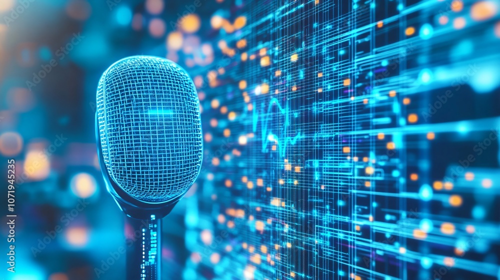 Futuristic Microphone Digital Audio AI Technology Broadcast Network ...