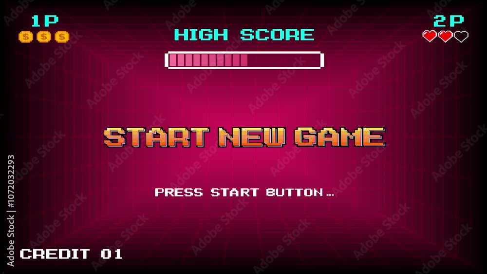 START NEW GAME. press start button. pixel art .8 bit game. retro game ...