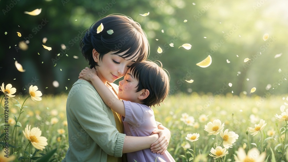 Feliz Dia De La Madre Mother And Child In The Meadow Cute Moment