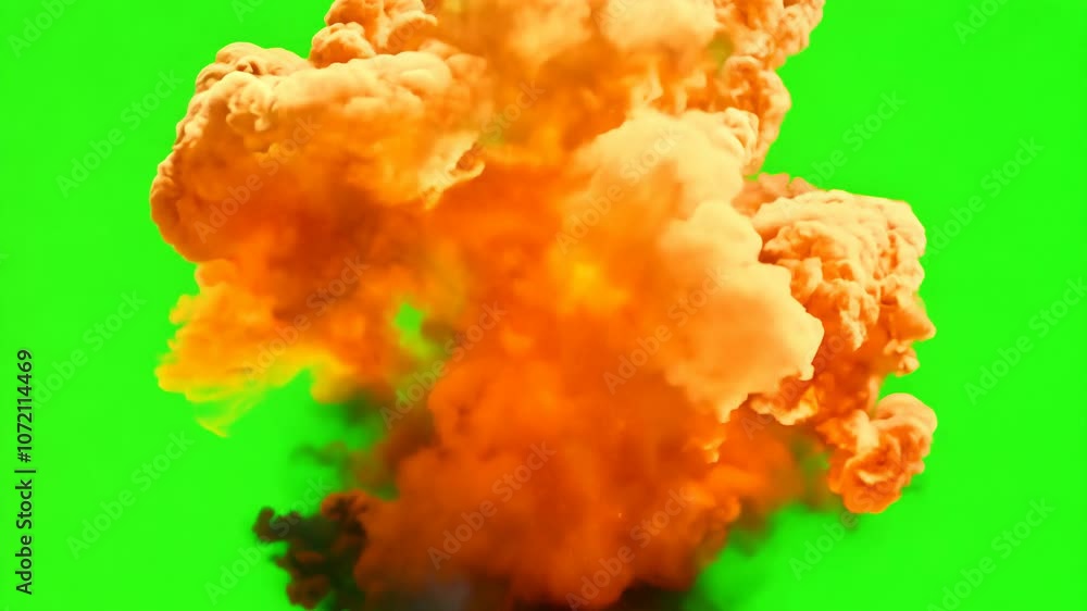 Fire explosion isolated on green screen background. Dynamic visual ...