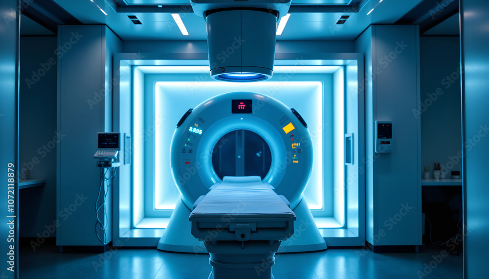 Futuristic medical imaging room with advanced technology ready for ...