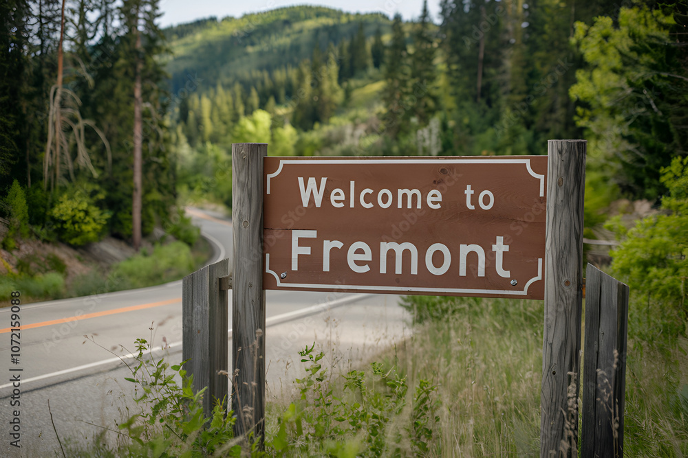 Stylish wooden "Welcome to Fremont" sign, perfect for US city entrance ...