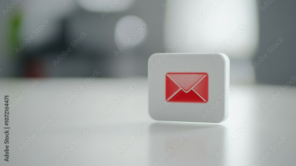 White email notification icon with red envelope symbol on blurred ...