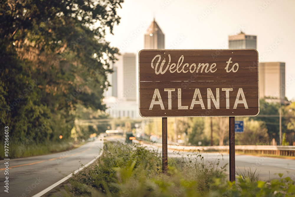 Beautiful wooden "Welcome to Atlanta" sign, perfect for US city ...