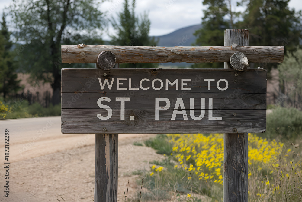 Elegant wooden "Welcome to St. Paul" sign, ideal for US city entrance ...
