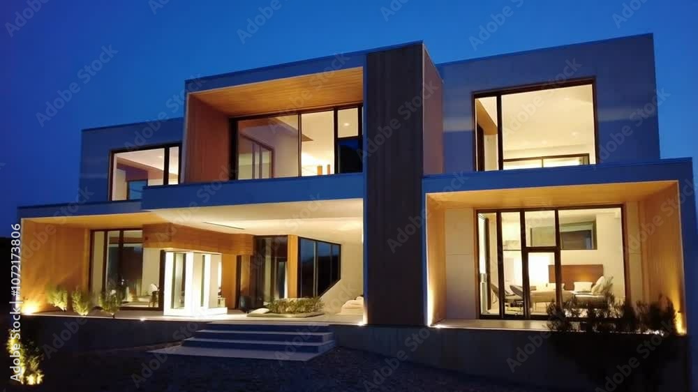 Modern architectural design featuring a stylish, illuminated home ...