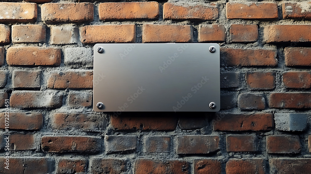 Blank metallic sign mockup attached to a brick wall, showcasing ...