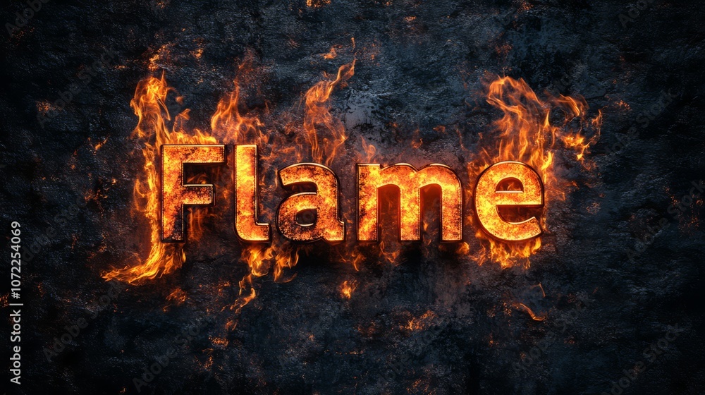 Flame Text Effect: The word "Flame" is rendered in bold, 3D letters ...