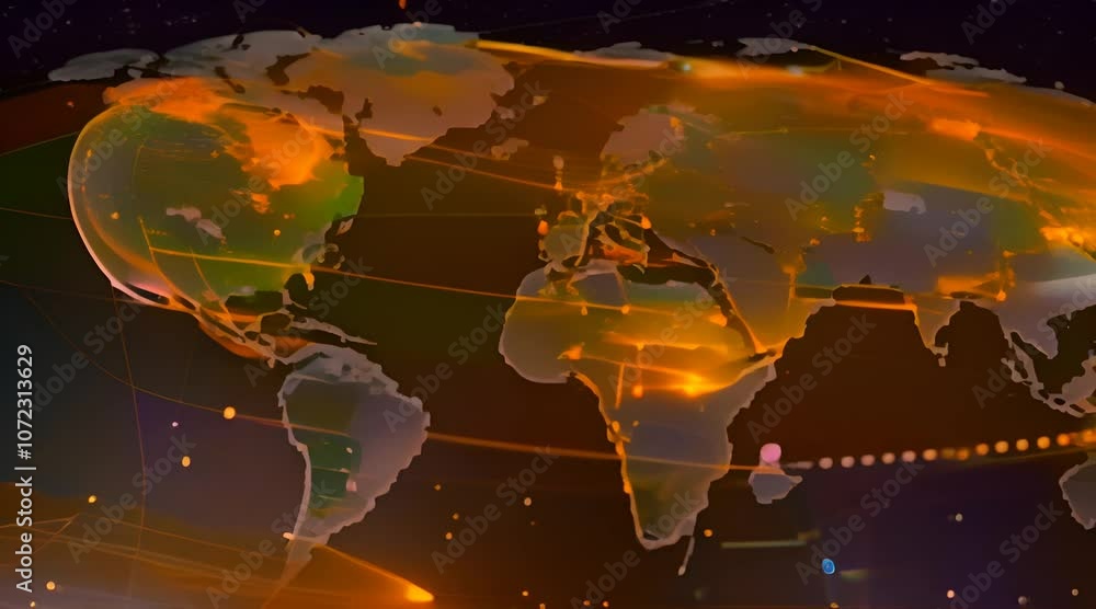 Dynamic map of the world showing active telecommunications links and ...