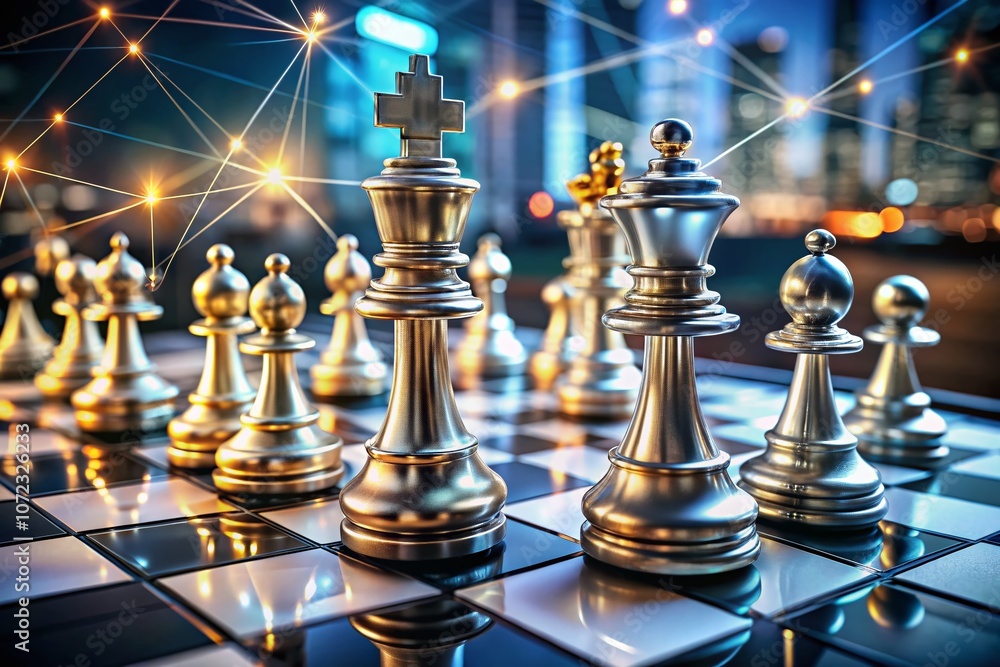 Strategy Management Icon Featuring 3D Chess Pieces on a Board with ...