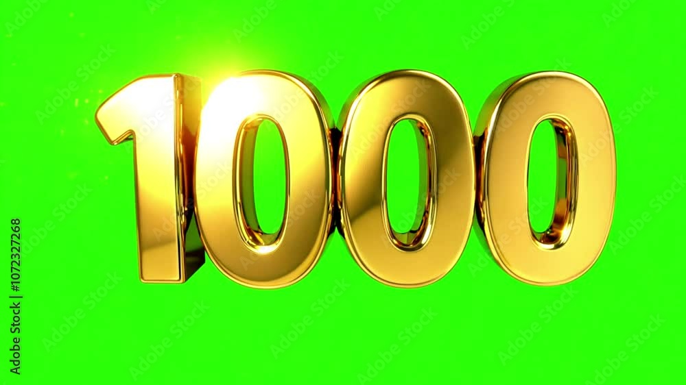 Golden Number 1000 Animation on green screen background. Number One ...