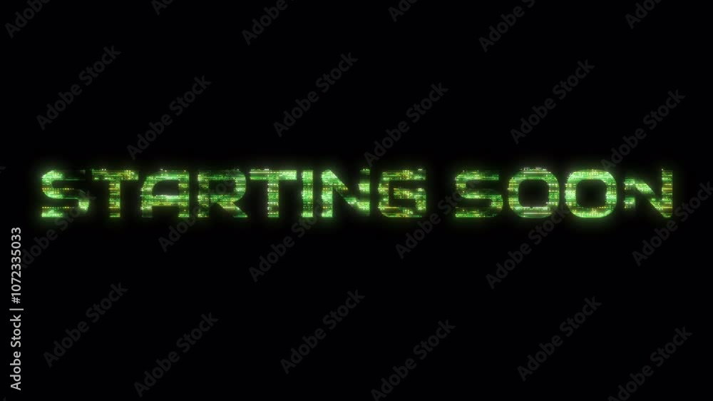 Starting soon neon digital text animation suitable for video live ...