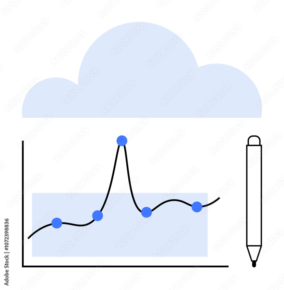 Graph with fluctuating line plot cloud symbol pen at side. Ideal for ...