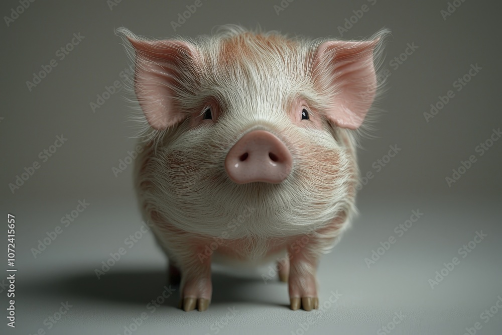 Adorable piglet with fluffy fur displaying cute expressions in ...