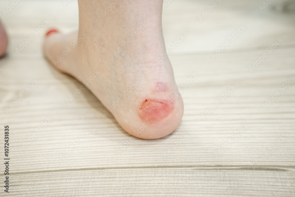 Callus on the foot. A wound on the leg from a callus. Stock Photo ...