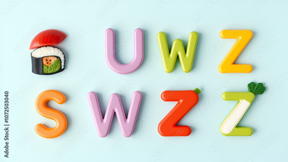 Colorful alphabet flashcard Letters S T U V W X Y Z - sushi tomato ...