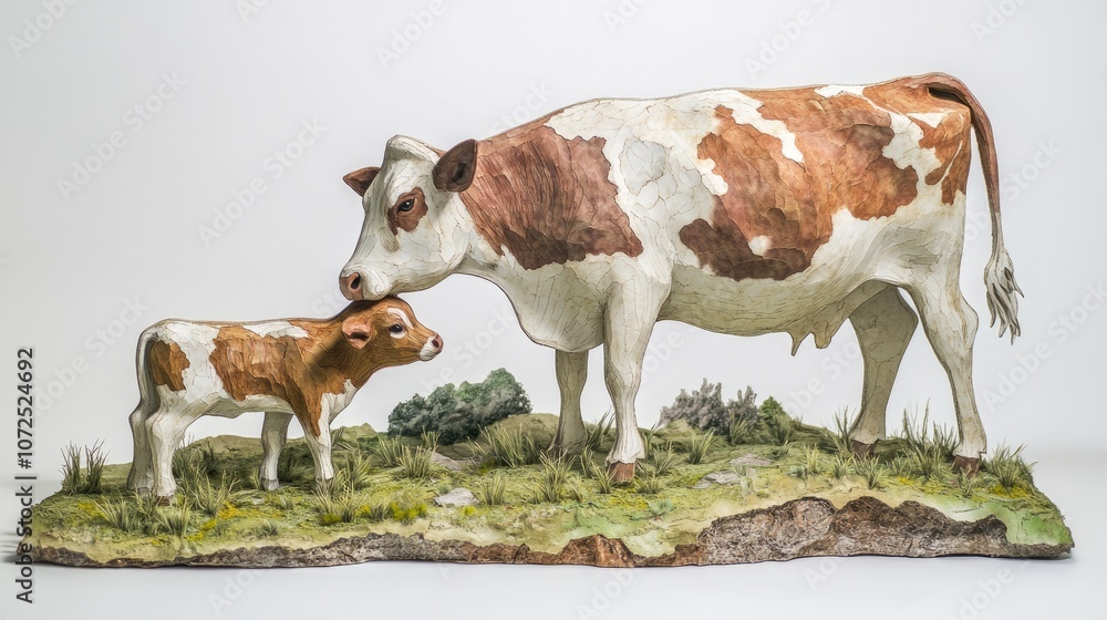 Mother Cow and Calf Bonding in a Rural Farm Setting Stock Illustration ...