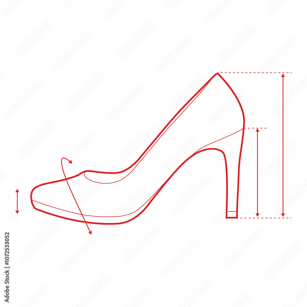 High Heels Technical Drawing with Measurement Points and Size Chart ...