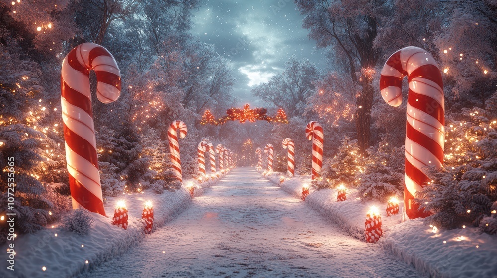 Candy Cane Lane: A magical, snow-covered path lined with giant candy ...