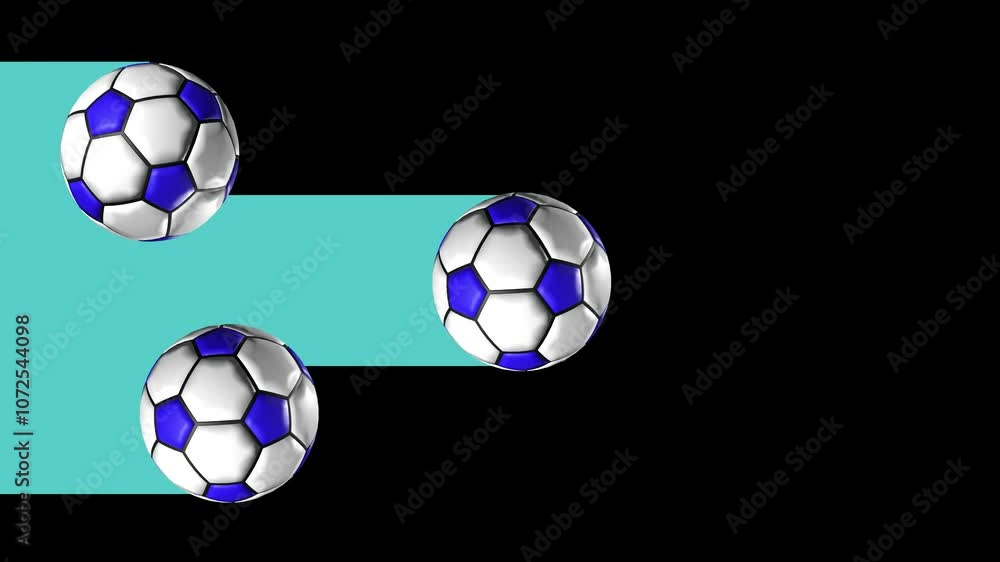 Background transition from black to blue with rolling soccer balls ...