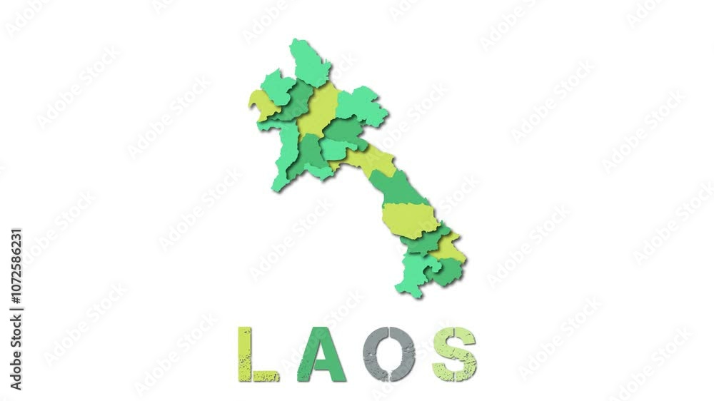 Laos map with paper regions. Animated country map growing from regions ...
