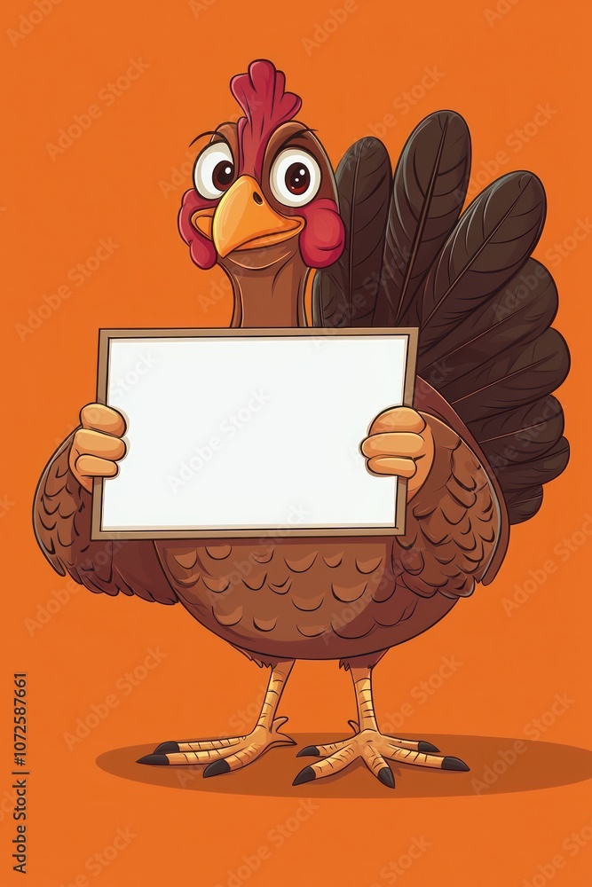 Cartoon Turkey with Sign - A cartoon turkey holding a blank sign on an ...