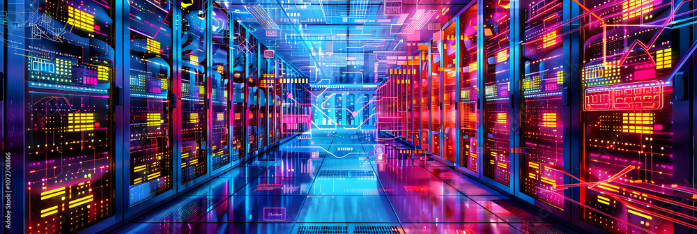 High Tech Server Room in Action: A Data Center Full of Life with a ...