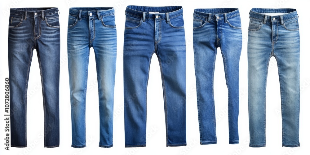 Various styles of blue jeans displayed in a retail store showcasing ...