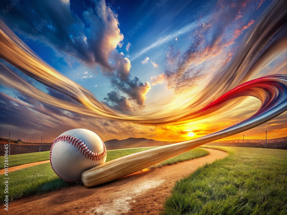 Retro Style Sports Swash Tails and Baseball Swoosh Landscape ...
