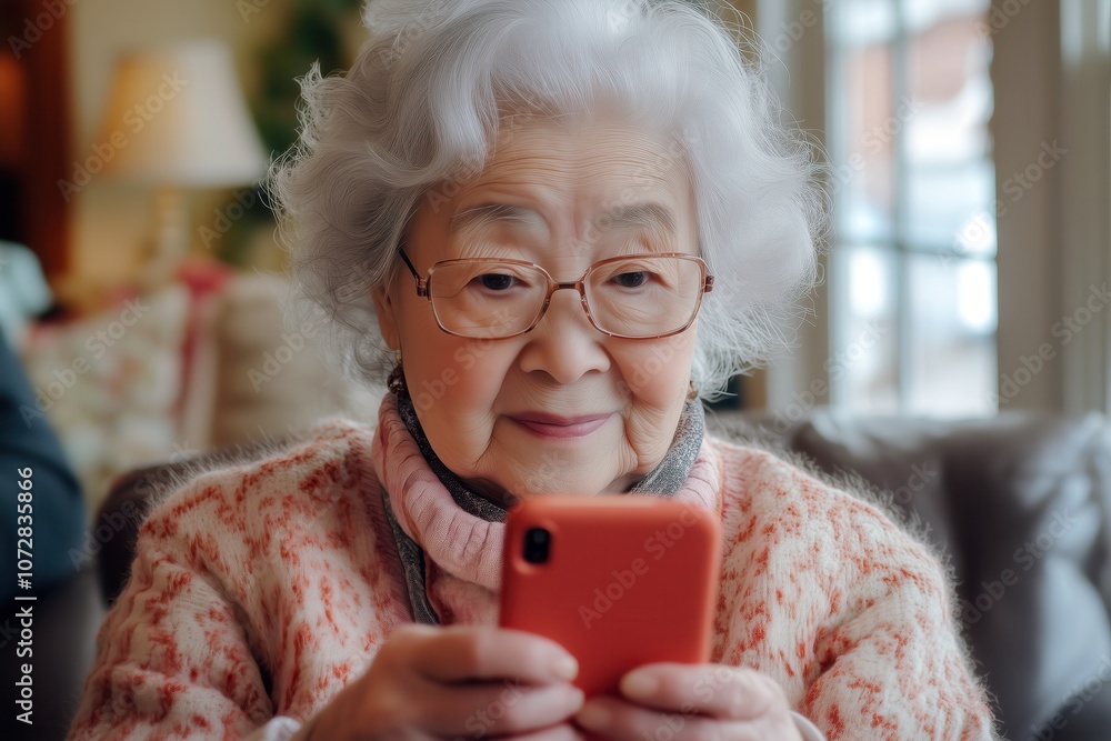 Smiling Tech-Savvy Senior Woman Using Smartphone, Redefining Aging and ...