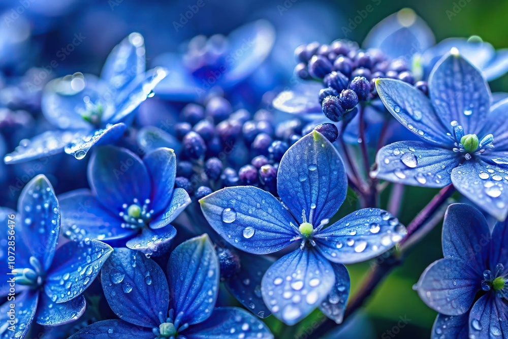 A cluster of indigo flowers slowly release their fragrance and petals ...