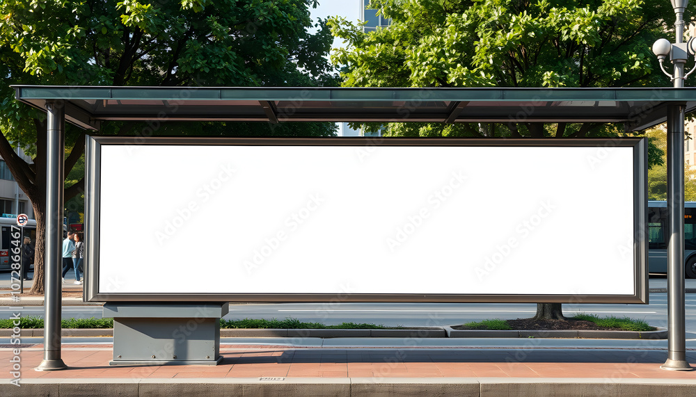 bus shelter blank ad panel. billboard display. empty white lightbox ...
