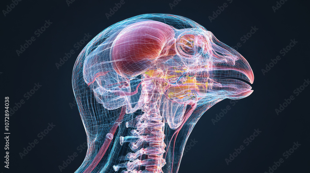 image showcases detailed anatomical illustration of birds head ...