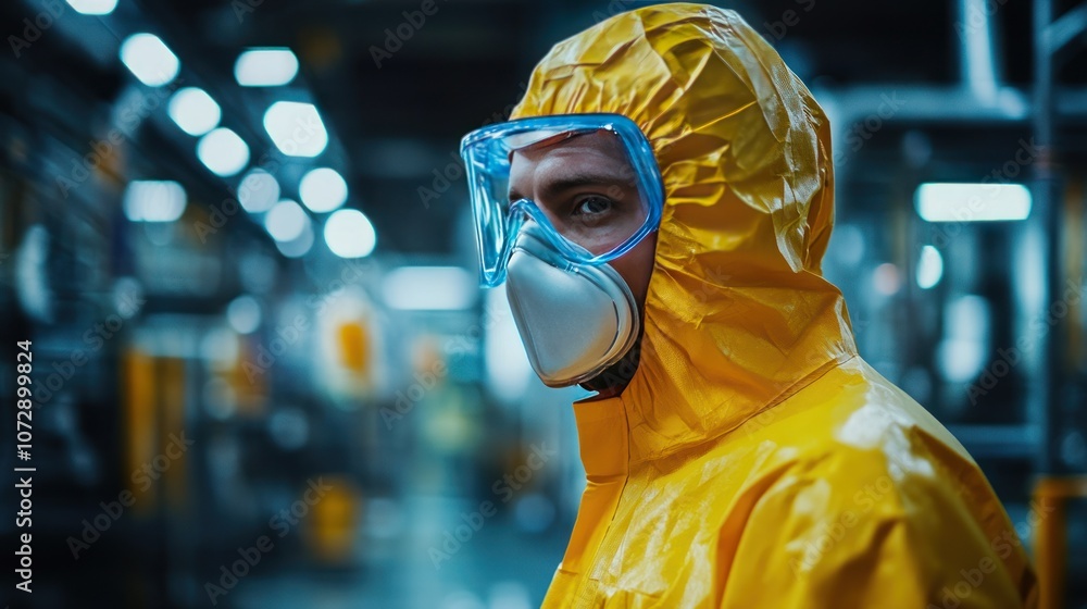 Industrial worker handling chemicals in a manufacturing plant wearing ...