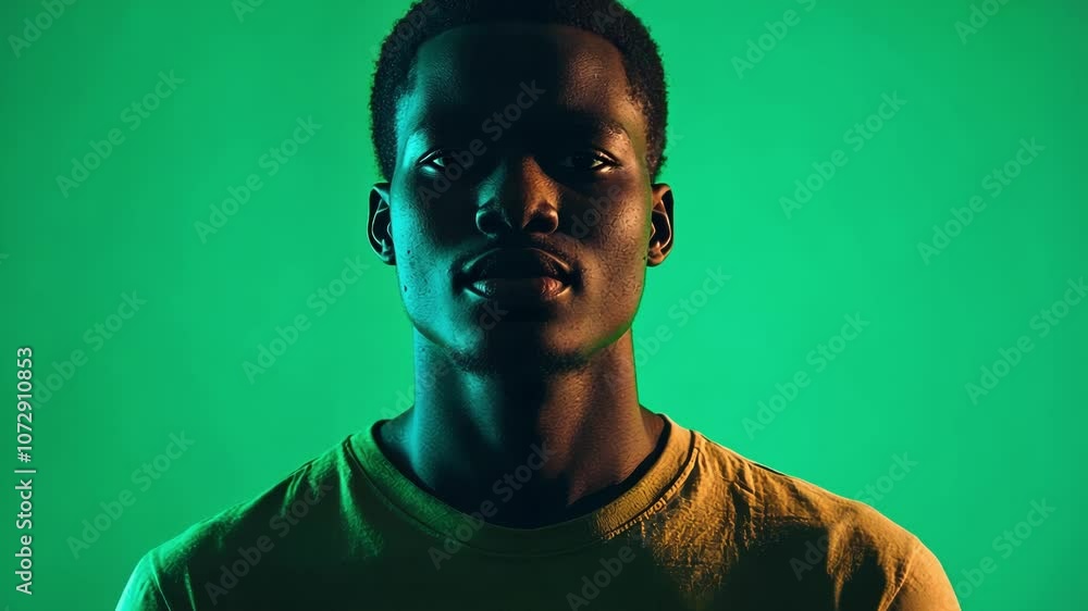 Vidéo Stock Young black actor poses against a green screen background ...