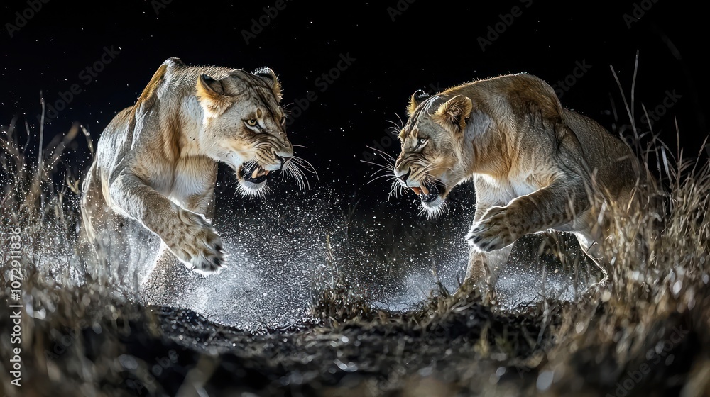 Lioness Defending Her Territory Intense image of a lioness growling ...