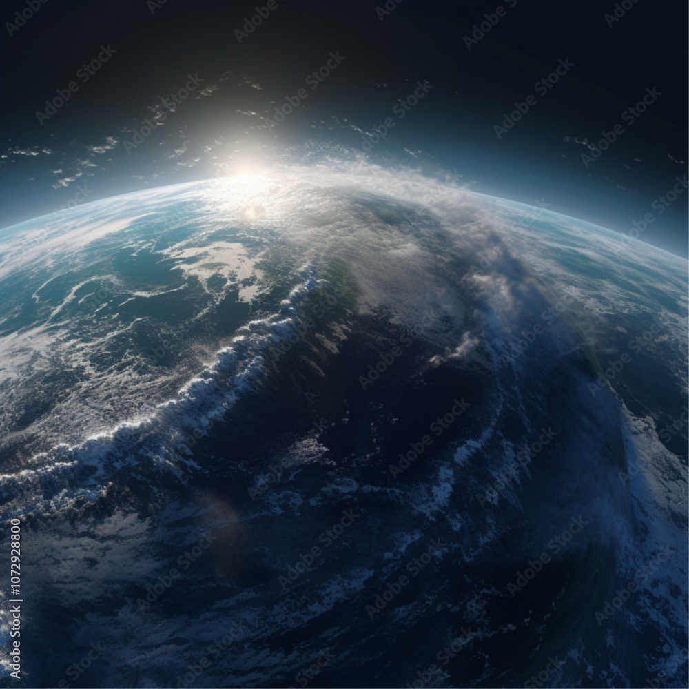 Massive tidal wave engulfing Earth seen from space, cinematic, epic scale, detailed water ...