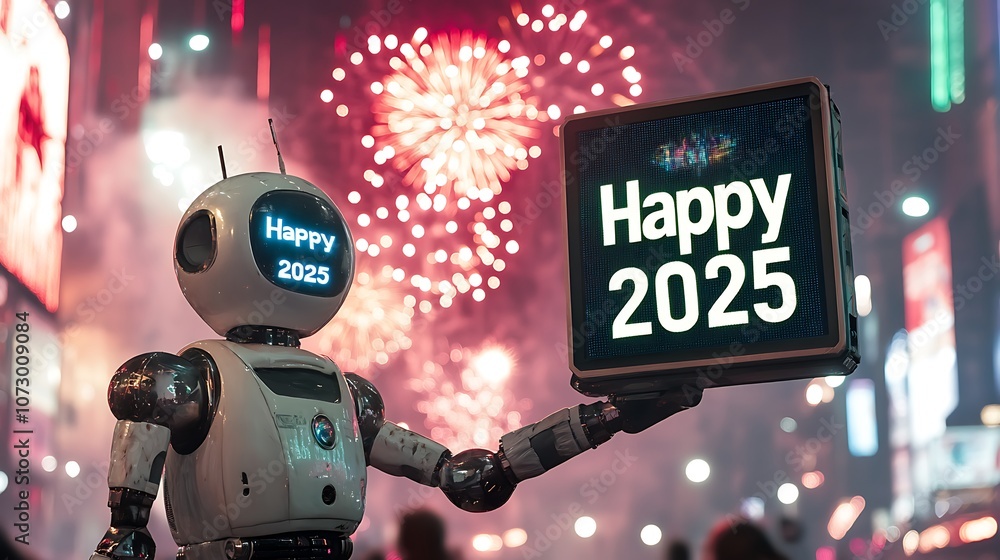 Happy New Year 2025. New AI technology trends in 2025 concept. Machine ...