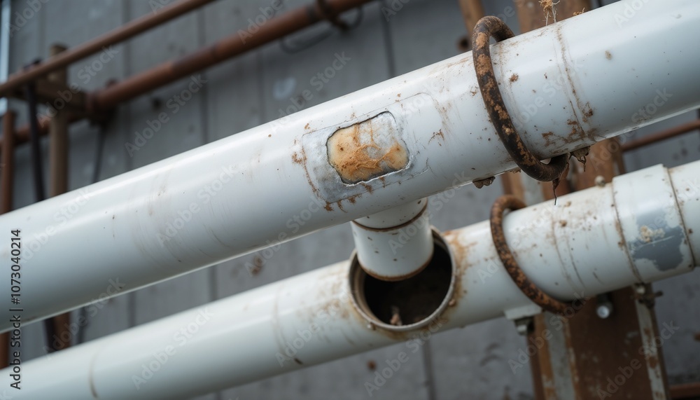 Damaged pipes with rust stains in an industrial setting Stock Photo ...