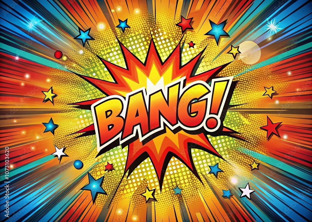 Retro Comic Book Bang Explosion Illustration with Bokeh Effect, Vibrant ...