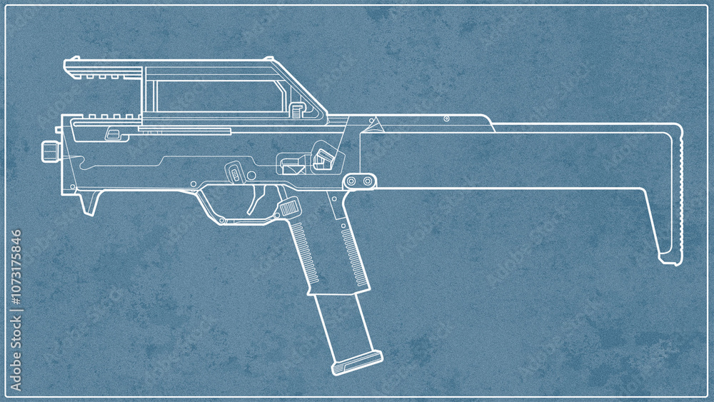 blueprint of upgraded fdp 9, fdc 9, fmg 9 folded submachine gun blue ...