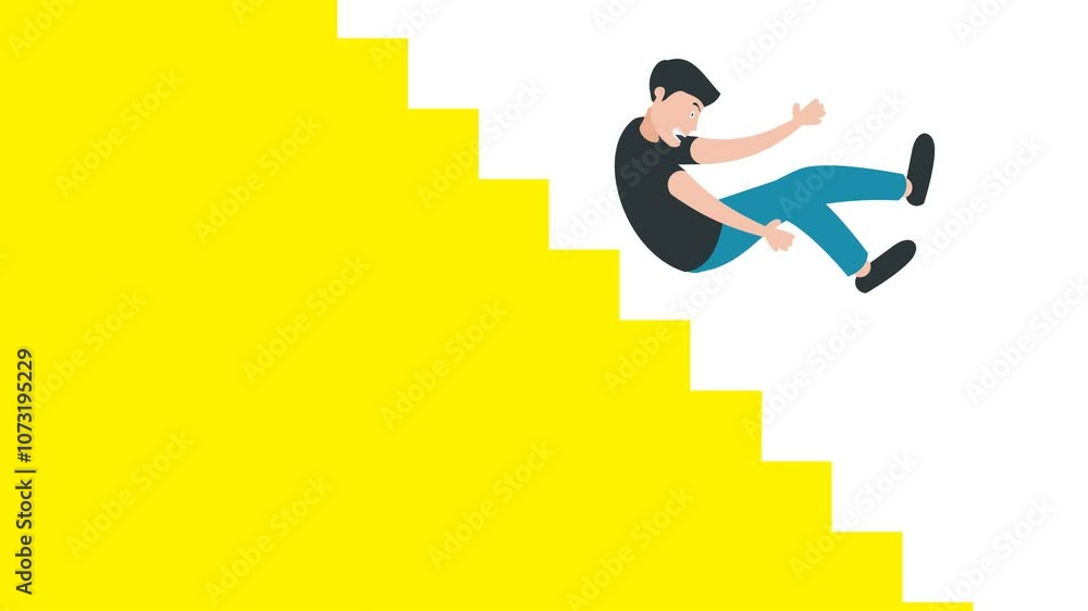 animated illustration of a male character falling down the stairs ...