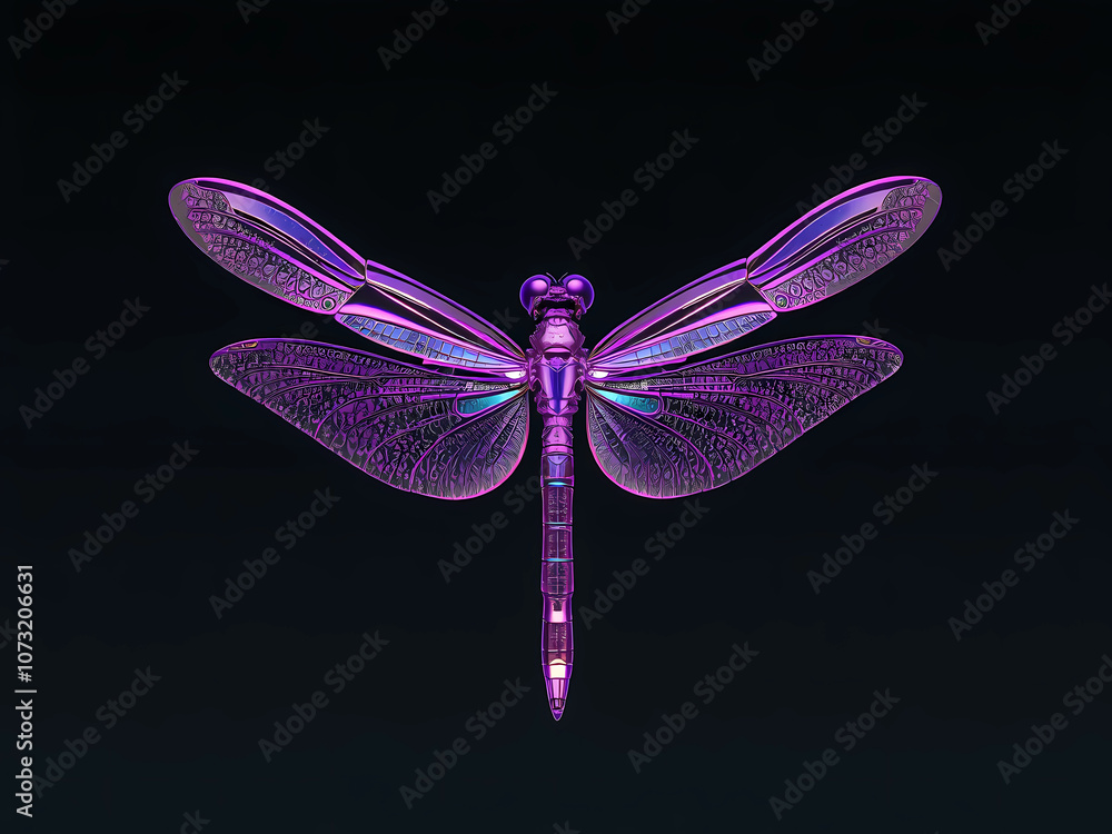Violet, iridescent dragonfly logo, full shot, 3D photo realistic, plain ...