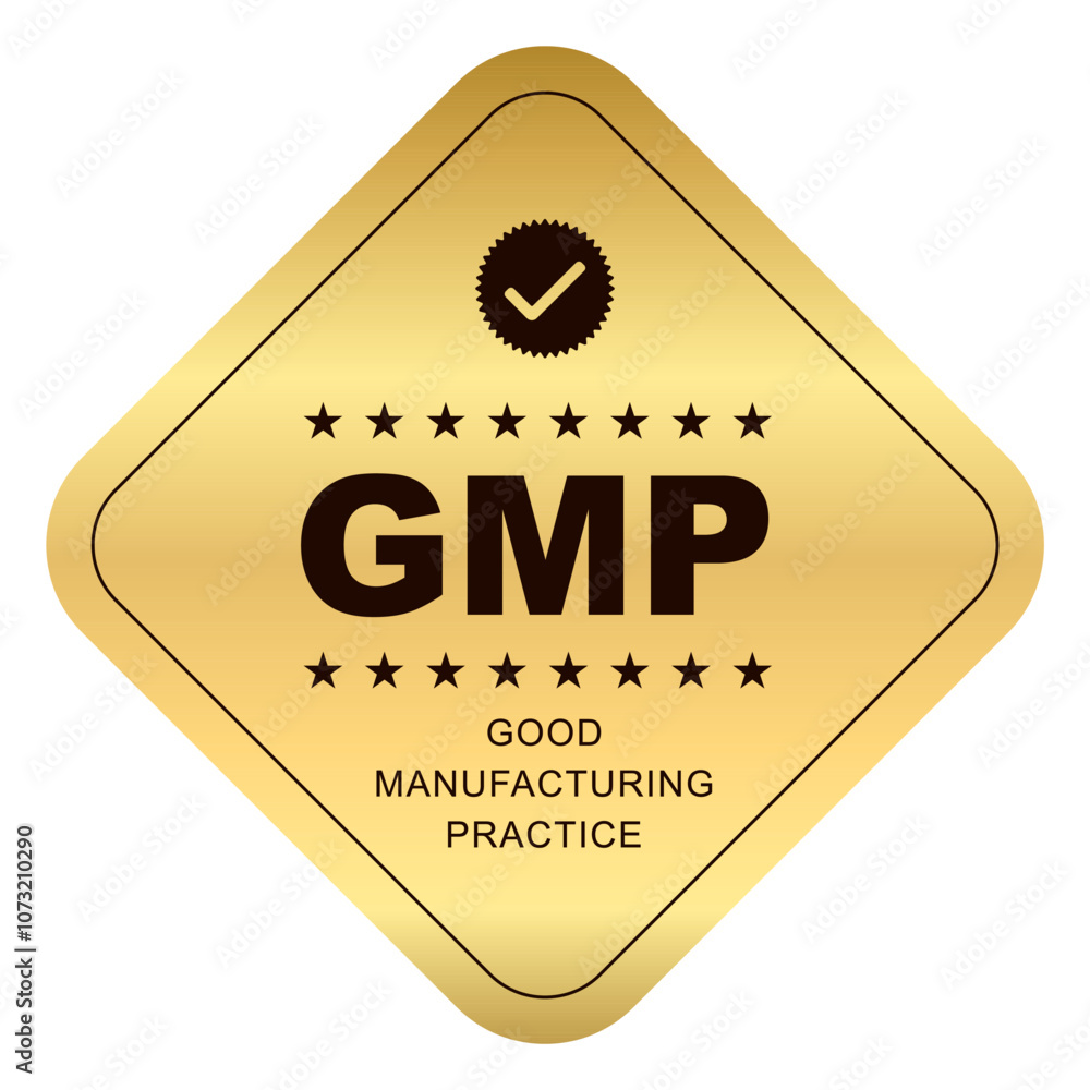 GMP Certified label ,Good Manufacturing Practice Gold Rounded Rectangle ...
