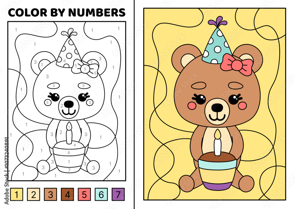 Color by number. Cupcake and bear girl. Coloring page. Game for kids ...
